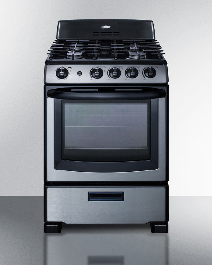 Summit 24″ Wide Gas Range & Ventilation Set – 4 Sealed Burners, 12,000 ...